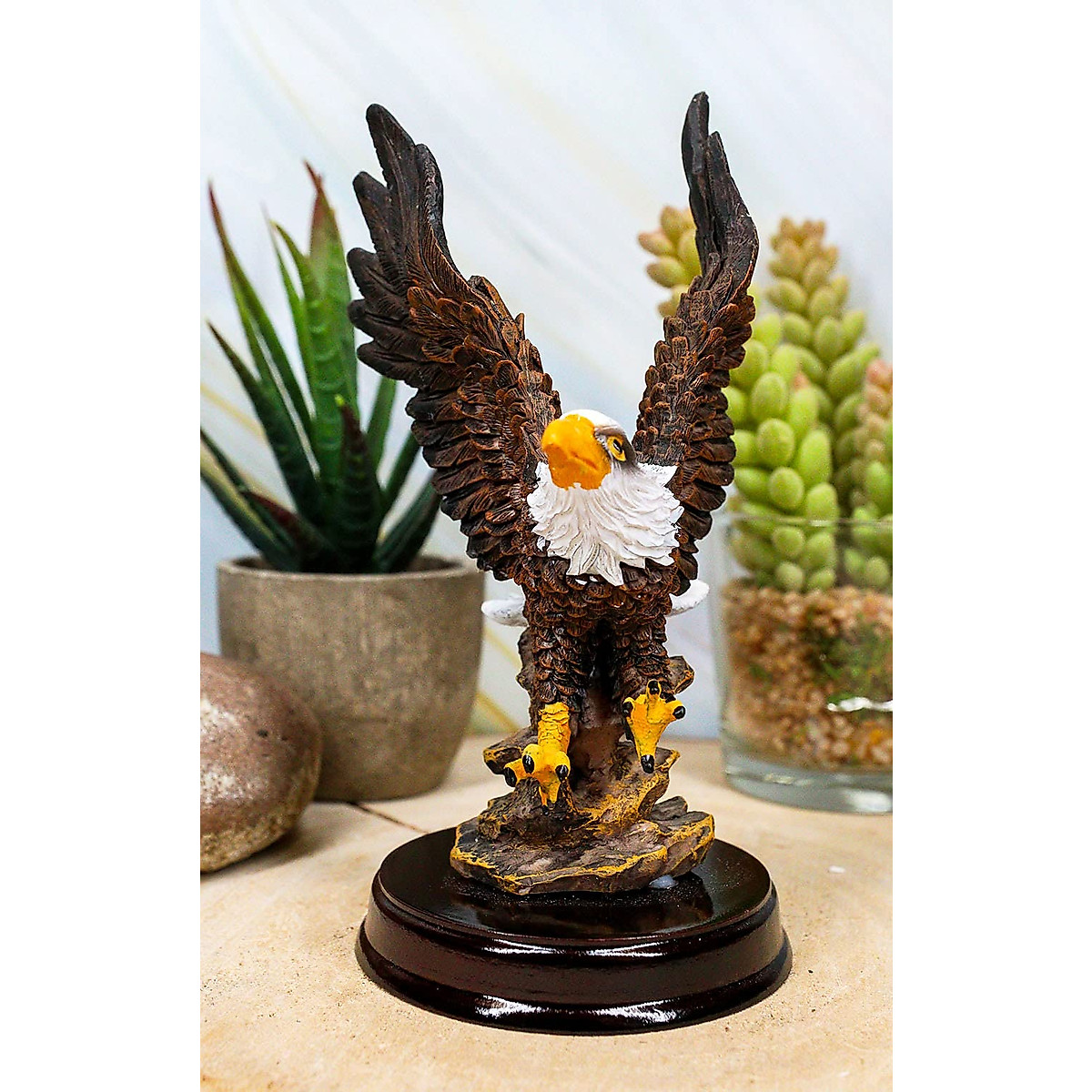 Ebros American Pride Swooping Bald Eagle with Spread Out Wings by Rocky Cliff Statue On Black Trophy Base 5.25" Tall USA Patriotic National Emblem Independence Day American Home Decor Figurine