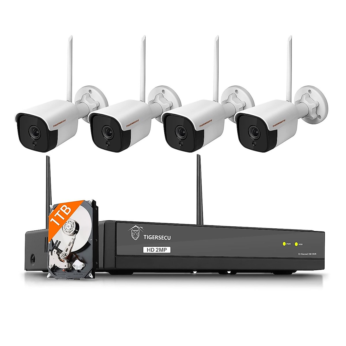 TIGERSECU 1080P WiFi NVR Security Camera System with 1TB Hard Drive, 8 Channel NVR, Weatherproof Cameras, Two Way Audio, Siren, AI Human Detection