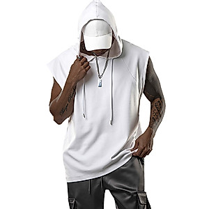 Aixdir Hoodie Tank Top Sleeveless Hoodie Workout Shirts for Men Gym Hoodies White