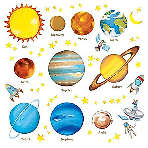 Decowall DS8-1307 Planets in The Space Kids Wall Decals Wall Stickers Peel and Stick Removable Wall Stickers for Kids Nursery Bedroom Living Room