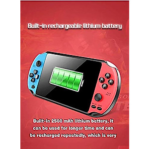 CZT New 5.1-inch Retro Video Game Console Build in 4800 Games of 9 emulators Handheld Portable Game Console Supports MP3/MP4/E-book with Rechargeable Lithium Battery mp3 mp4(Bluered)