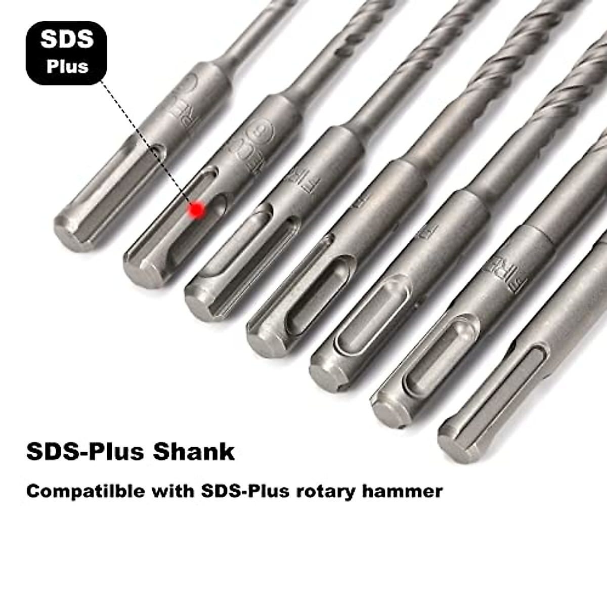 Firecore 7-Piece 6in SDS Plus Bits Set, Carbide Rotary Hammer Concrete Masonry Drill Bits Set for Brick, Stone, Masonry and Concrete - FS21507