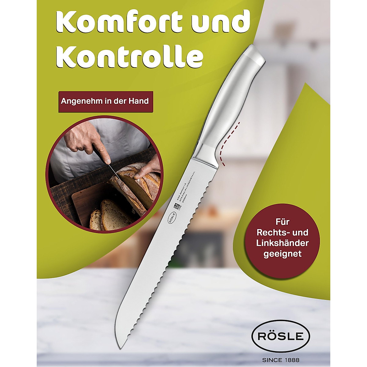 Rösle Baics Line Stainless Steel Bread Knife, 8 in Blade