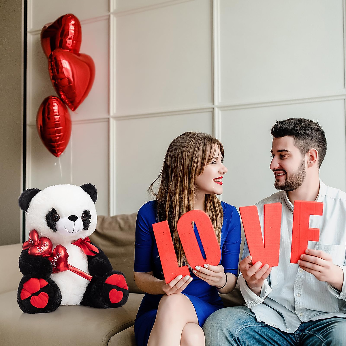 HollyHOME I Love You Panda Stuffed Animal Plush Panda with Red Hearts and Bow Sweet Plush Toy for Valentine's Day 20 inch
