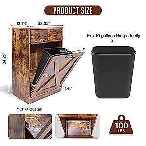 Walmokid Tilt Out Trash Cabinet Wooden Kitchen Trash Can Cabinet Dog Proof Trash Can Holder Kitchen Island with Garbage Bin or Tilt Out Laundry Hamper 10 Gallon