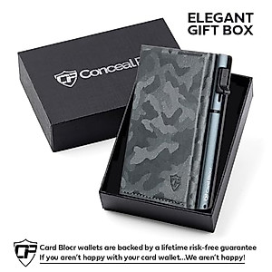 Conceal Plus Slide Up Wallet for Men, Secure Scan Proof Wallet with Pop Up Card Wallet Once Click Acess - Makes a Great Gift or Travel Wallet (Gray PU Camo & Titanium Metal)
