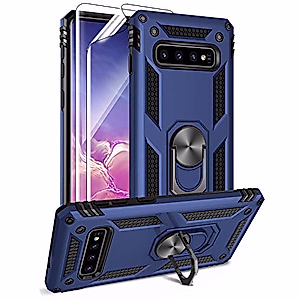 Androgate for Samsung Galaxy S10 Case with HD Screen Protectors, Military-Grade Metal Ring Holder Kickstand 15ft Drop Tested Shockproof Cover Case for Samsung Galaxy S10 (2019) Blue