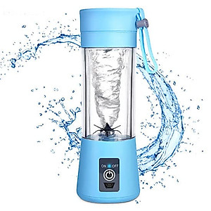 Portable Blender Smoothies Personal Blender Mini Shakes Juicer 380 ml Cup USB Rechargeable Cordless Shaker Bottle (Blue), 8x3 (Q2-6888)