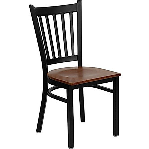 Flash Furniture 4 Pack HERCULES Series Black Vertical Back Metal Restaurant Chair - Cherry Wood Seat