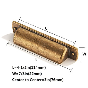 khtumeware 10 Pack 3" Drawer Pulls Antique Brass Cabinet Cup Pulls Kitchen Hardware Cabinet Handles Drawer Handles Knobs 3 inch Hole Center