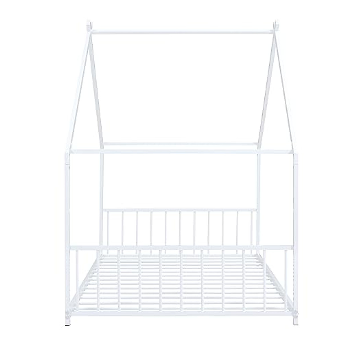 DNYN Twin Size Metal House Bed with Roof Design for Kids Bedroom,Sturdy Steel Bedframe,No Box Spring Needed, White
