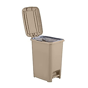 Superio Slim Step On Trash Can 6.5 Gallon, Beige Waste Bin with Foot Pedal Lid 26 Liter, Kitchen, Under Desk, Office, Bedroom, Bathroom