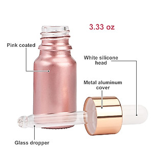 6 Pcs,10ml Coated Pink Glass Essential Oil Dropper Bottle,Empty Thick Glass Perfume Diffuser Vials With Glass Pipette&Rose-Gold Lid Travel Liquid Holder,Ray Protection Container-FREE 2 Funnel