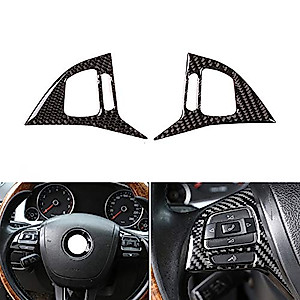 for VW Touareg 2011 2012 2013 2014 2015 2016 2017 2018 Car-Styling Steering Wheel Panel Switch Button Carbon Fiber Cover Decor (A)