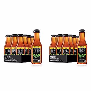 Pure Leaf Iced Tea Unsweetened Black Tea with Lemon, Unsweetened, 18.5 Fl Oz (Pack of 24)