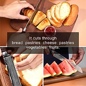 UIELPT 8-Inch Patterned Stainless Steel Bread Knife - Razor-Sharp Serrated Edge, Black Wood Handle - Ideal for Homemade Bread, Cake, and Bagels