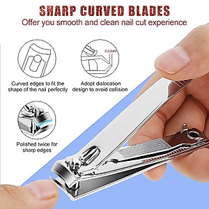 Nail Clippers, Toenail Clippers, Fingernail Clipper Cutters, Stainless Steel Toe Nail Clippers with Sharp Curved Blades and File, Nail Clippers for Men Women Kids(Large & Small)