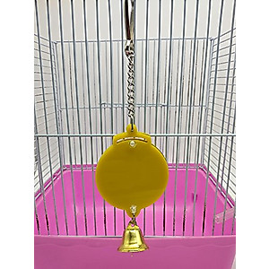 Hypeety Pet Bird Mirror with Bell Interactive Treat Puzzle Parrot Toy Bird Cage Mirror Small Bird Swing Chew Toys Fun Cage Accessories (Color Random) (Round Shape)