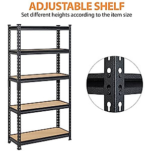 Topeakmart Storage Shelves 5 Tier Adjustable Metal Shelving Unit Utility Shelves Garage Storage Racks for Warehouse Garage Pantry Kitchen- Black, 29.5 x 12 x 60 Inch