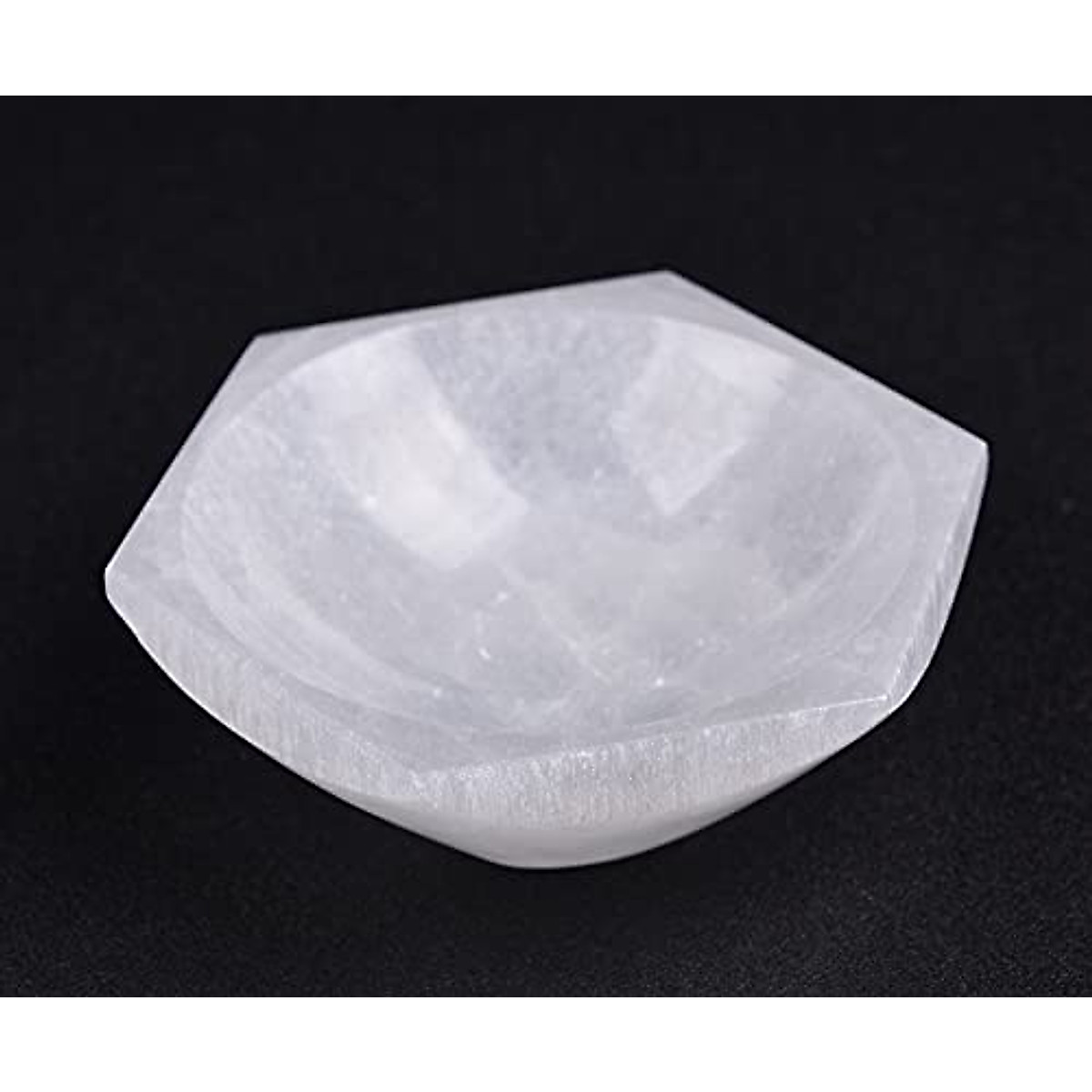 AMOYSTONE Natural Selenite Plate Selenite Bowl for Crystals Hexagon Selenite Dish 4" for Chakra Healing Crystals Collection Gift