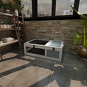 GDLF Wood Tortoise House Indoor Turtle Habitat Reptile Cage Removable Waterproof Tray (Grey &White)