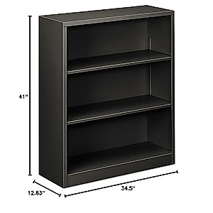 HON S42ABCS Metal Bookcase, Three-Shelf, 34-1/2w x 12-5/8d x 41h, Charcoal
