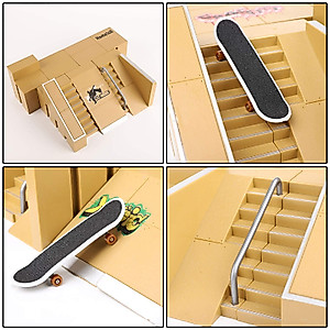 HOMETALL Fingerboard Skatepark Set 5Pcs with 13Pcs Mini Finger Toy Set Including Finger Skateboards, Finger Bike, Fingerboard Skate Park Skateboard Ramps Rail Pack for Kids Gift