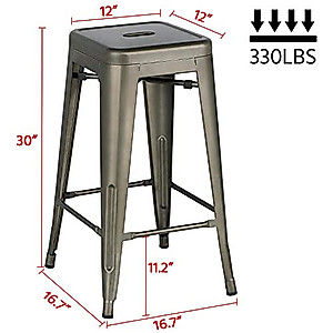 Yaheetech 30 Inches Metal Bar Stools, Set of 4 High Backless Barstools, Counter Height Patio Furniture Indoor/Outdoor Stackable Kitchen Dining Chair, Gun Metal