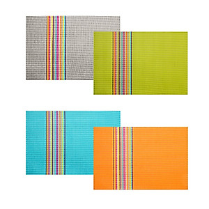 SHACOS Placemats Set of 4 Colorful Woven Vinyl Place Mats for Dining Table Reversible PVC Heat Resistant Table Mats (4, Multicolor)
