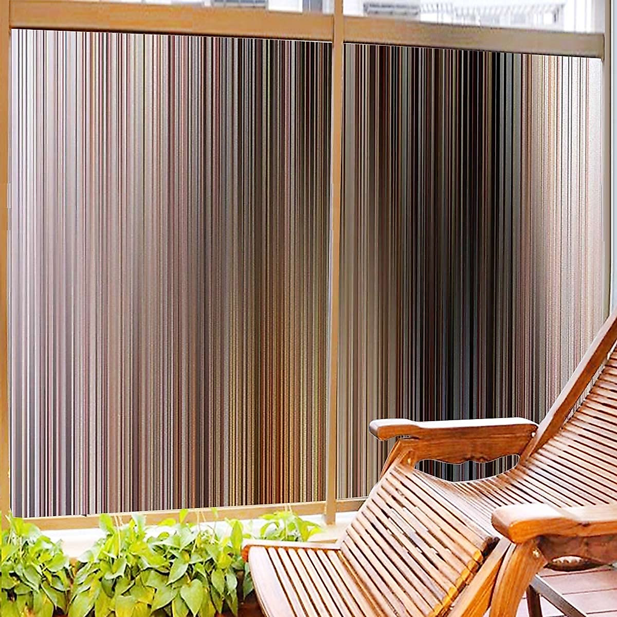 Caramel Chocolate Window Privacy Film Stained Glass Opaque Non-Adhesive Frosted Cling Glass Film Removable for Bathroom Shower Door Frosted Colorful Vertical Lines Colorful 17.7Wx23.6L-inch x2 Pcs