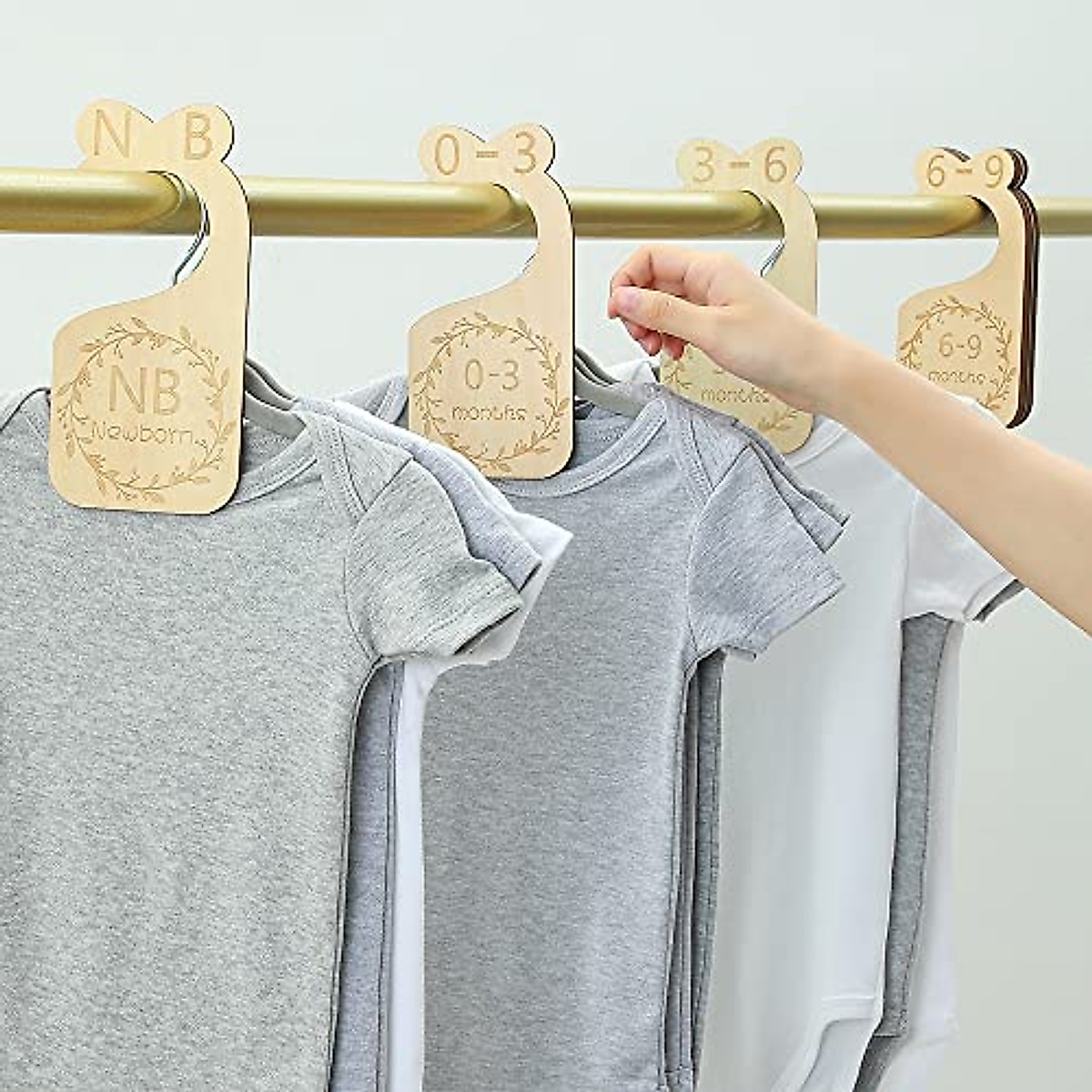 Dabancy Wooden Baby Closet Dividers - Set of 10 from Newborn to Toddler and 2 Blanks with Velvet Bag,Wooden Nursery Closet Dividers for Baby Clothes- [Wooden]