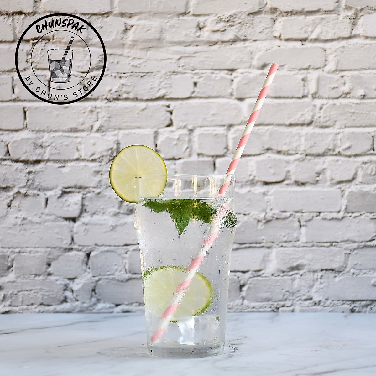 Biodegradable Pink Paper Straws for Drinking - 10 Inches Long, 0.24" Diameter, Pack of 100