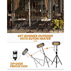 KUTON Outdoor Electric Heater, 1500W Infrared Patio Heater, Standing Indoor Heater with Telescopic Tripod, Tip-Over & IP65 Waterproof For Garage Backyard, Angle Adjustable, YD-SH-B