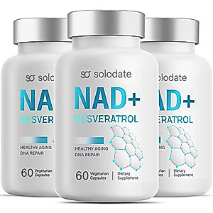 solodate NAD Supplement 99% Purity, 4-in-1 Upgraded NAD Resveratrol Supplement 1000mg Per Serving for Maximum Anti-Aging, Energy and Immune Support - 3 Pack