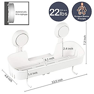 TAILI Suction Shower Caddy 2 Pack & Shower Cadyy with 4 Hooks, Bathroom Shower Basket Wall Mounted Shower Organizer Shelf for Shampoo, Body Wash, Conditioner, Shower Accessories, Drill-Free Removable