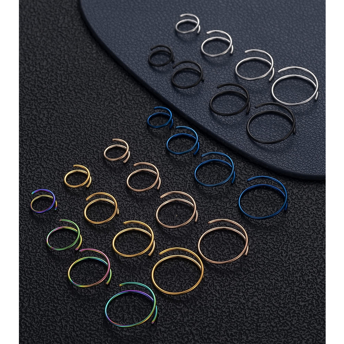 Akeoqi 24Pcs Double Nose Hoop Ring for Single Piercing Stainless Steel Nose Rings Twist Spiral Nose Ring Nostril Piercings Jewelry 6-12MM Bendable for Women 20G