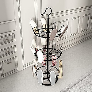 TANGGU Spinning Round Shoe Organizer Rack,Revolving Shoe Rack Iron Shoe Tree Rack,Standing Circular Shoe Rack Rotating Shoe Rack(3 Tier,Black)