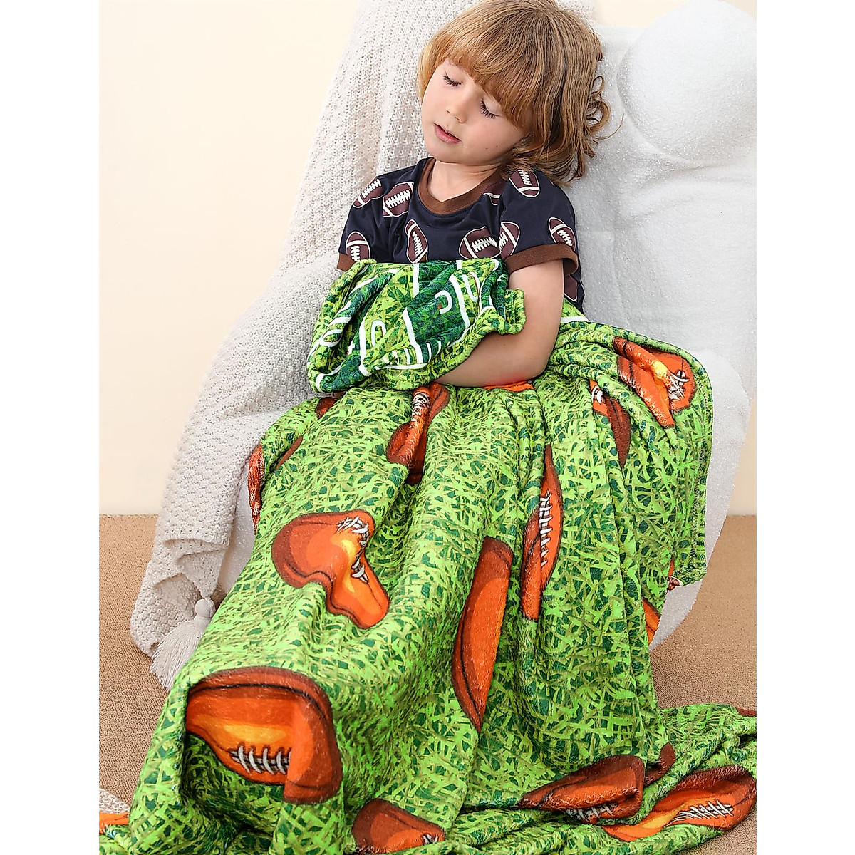 Vicimi Football Blanket for Boys Double Sided Pattern Throw Soft Flannel Footballs Gift Decor for Birthday Graduation Christmas Thanksgiving 50"x60"