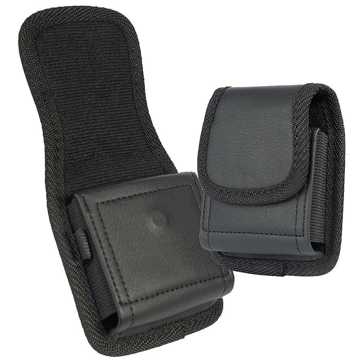 Case for Galaxy Z Flip Phone, Nakedcellphone Black Vegan Leather Vertical Pouch [with Belt Loop, Metal Clip, Magnetic Closure] for Samsung Z Flip 5, Z Flip4, Z Flip3 (2023/2022/2021/2020)