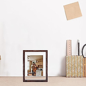Trwcrt 4x6 Picture Frame Set of 2, Double Side Tempered Glass Floating Picture Frames, Display up to 6 x 8 photos for Desktop or Wall Hanging, Brown