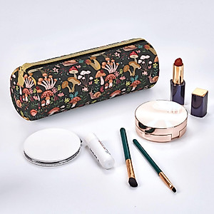 Aoojanu Mushrooms Snails Butterflies Leather Pencil Case Zipper Pen Makeup Cosmetic Holder Pouch Stationery Bag For School, Work, Office