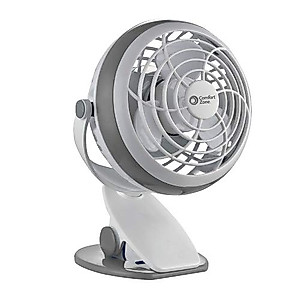 Comfort Zone Dual Base Combo Clip or Desk Fan, USB or Battery Powered, 4 inch, Single Speed Setting, Adjustable Tilt, Lightweight, Ideal for Home, Bedroom, Office, or Dorm, CZBT4GR