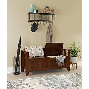 Linon Home Decor Storage Bench with Short Split Seat Storage, Walnut, 50 inchw x 17 inchd x 25.25 inchh.