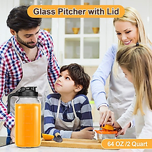 UYEIKMLOP 64 OZ Mason Jars with Lid, Glass Pitcher Double Leak Proof with Pour Spout Handle, 2 Quart Wide Mouth Breast Milk Pitcher for Fridge, Creamer Container for Coffee, Sun Tea(Black,1 Pack)