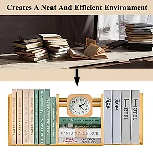 Maydear Bamboo Desktop Bookshelf, Small Expandable Desktop Organizer Desk Hutch Dorm Table Top Bookcase for Office and Home