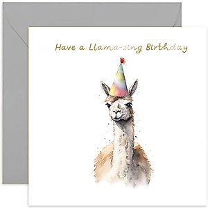 Old English Co. Llama Birthday Card for Her - Fun Llama Party Hat Birthday Card for Mum, Dad, Daughter, Son - Gold Foil Birthday Card for Women and Men | Blank Inside with Envelope