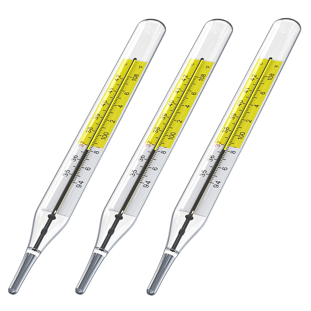3 PK Glass Thermometer Mercury Free Clinic Thermometer Traditional Thermometer Dual Scale Mercury Free C&F 3PK