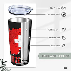 VKKOEWL Switzerland Swiss Flag Map Stainless Steel Insulated Tumbler 20 Oz Travel Water Bottle Coffee Mug Drink Cup With Lid Straw