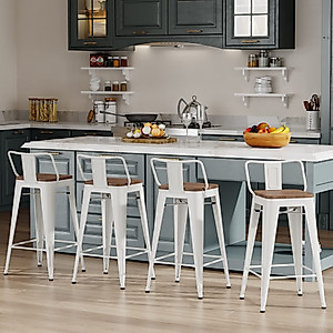 Changjie Furniture 24 Inch Bar Stools Set of 4 Industrial Metal Barstools Counter Height Bar Stool with Backs for Home Kitchen (24 inch, White)