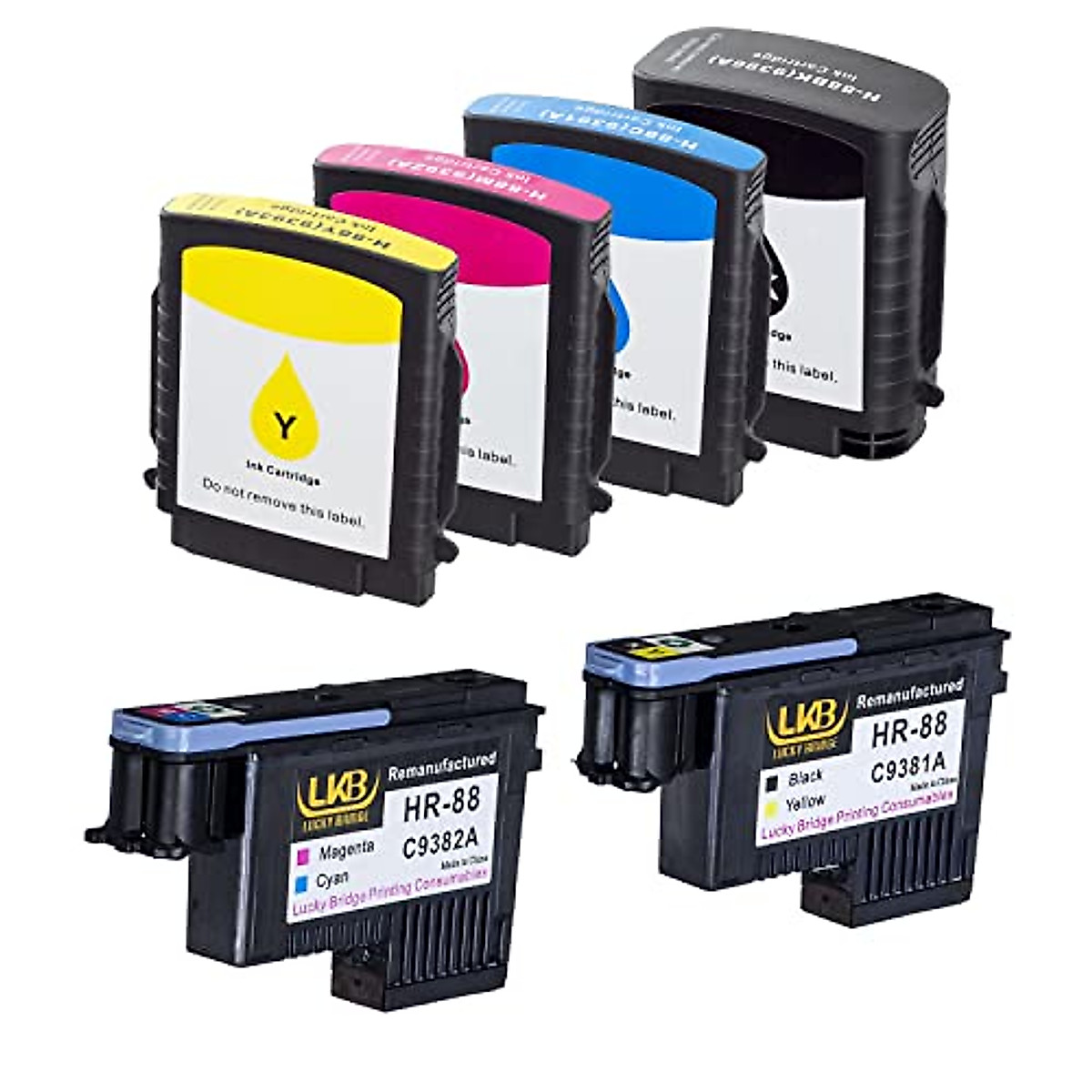 LKB Remanufactured HP88 Printhead C9381A C9382A and 1 Set HP88XL Ink Cartridge with chip Never Used Replacement for HP Officejet (1 Set Printhead and Ink Cartridge)-USA